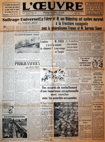 Journaux français disponibles pour la date du 25 octobre 1940