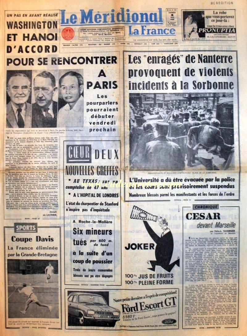 Journaux français disponibles pour la date du 04 mai 1968
