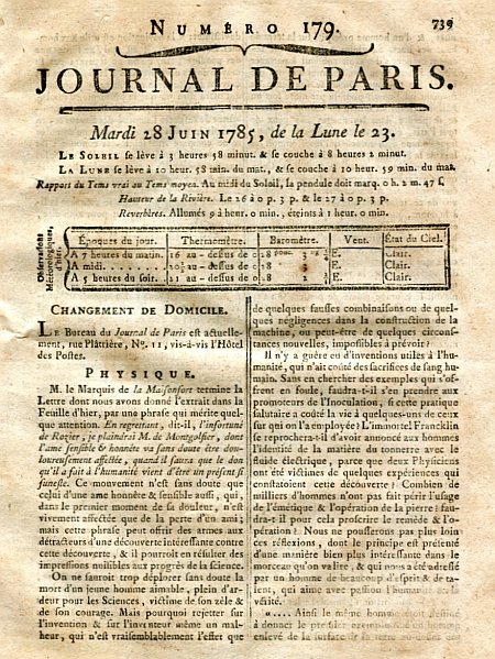 détails du journal Journal de Paris du 28-06-1785