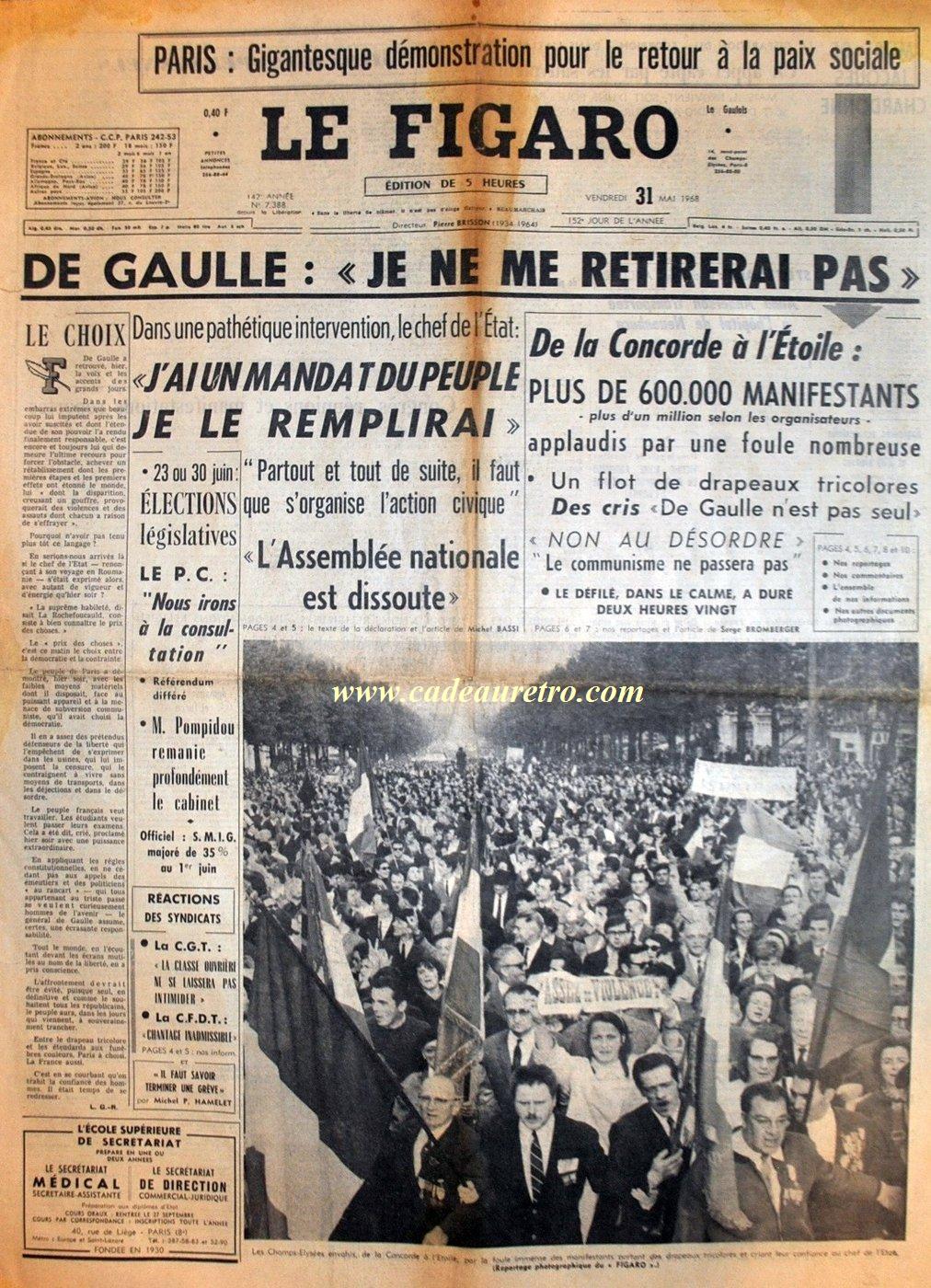 Les événements de mai 1968 en France - revue de presse du 31 mai 1968