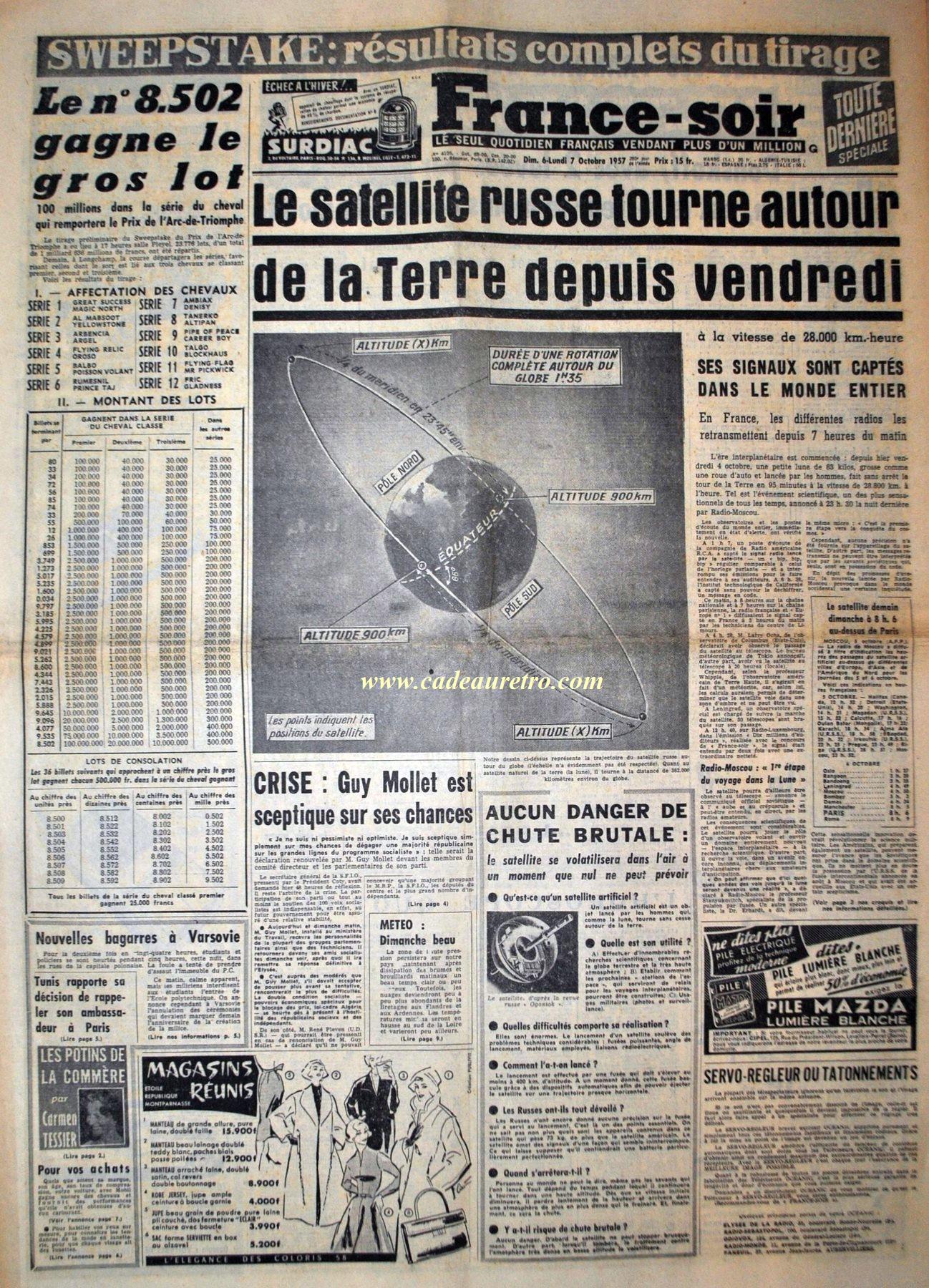 Journaux français disponibles pour la date du 06 octobre 1957